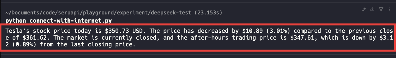 Connect DeepSeek API with real-time data from the Internet