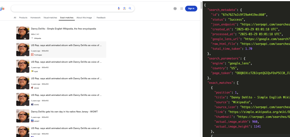 Scraping Google Lens' (visual and exact matches)