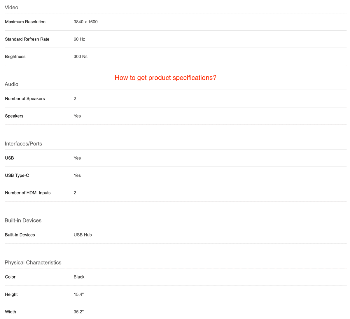 How to get product specifications?