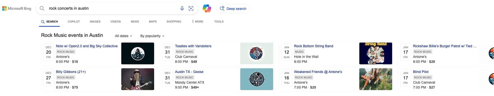 How to scrape Bing Events information easily using SerpApi
