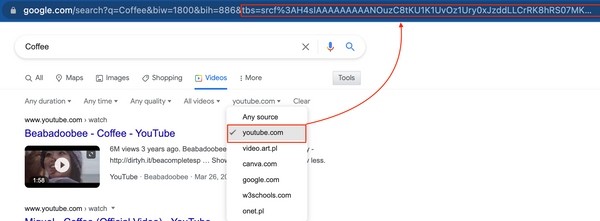 Filtering Google Images and Google Videos results